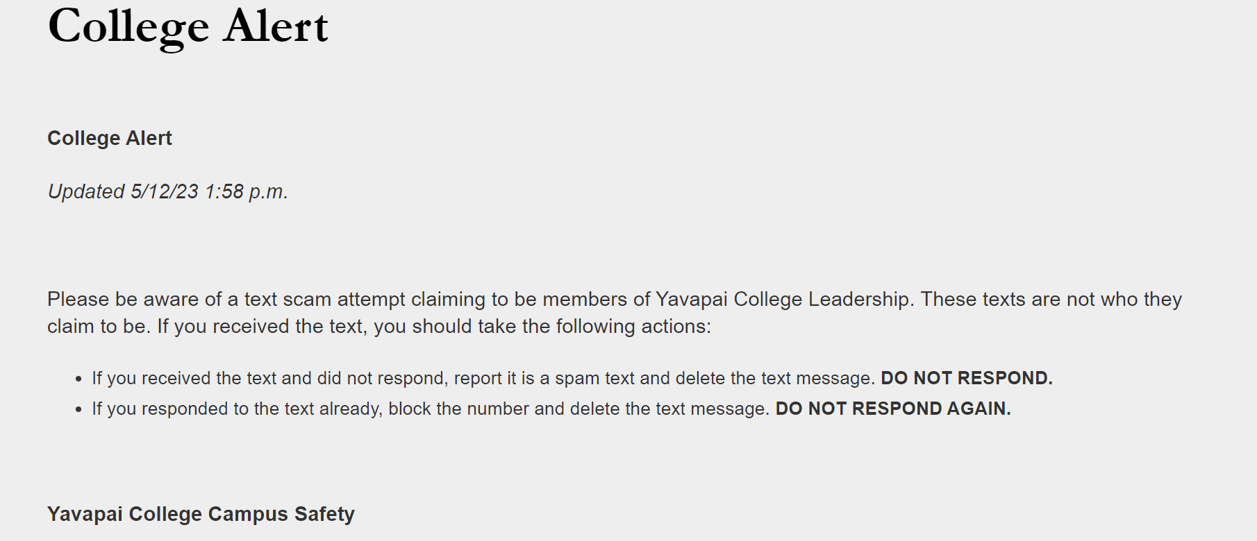 YAVAPAI COMMUNITY COLLEGE FACULTY HIT WITH TEXTING SCAM :: Eye on ...